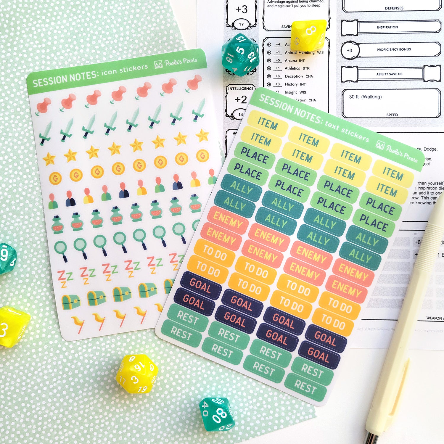 Text and Icon Session Notes Sticker Sheets – Paola's Pixels